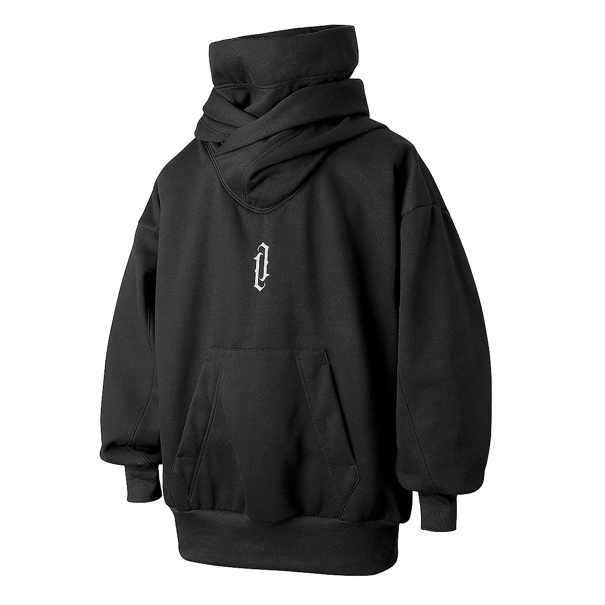 Niepce Inc Streetwear Men's Oversized Hoodie with Neck Gaiter (Black, Large)