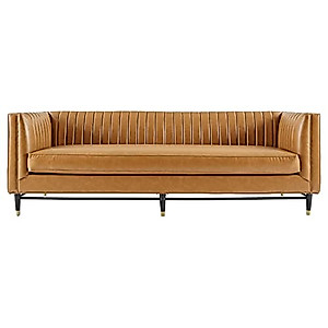 Modway Devote Channel Tufted Vegan Leather, Sofa, Tan
