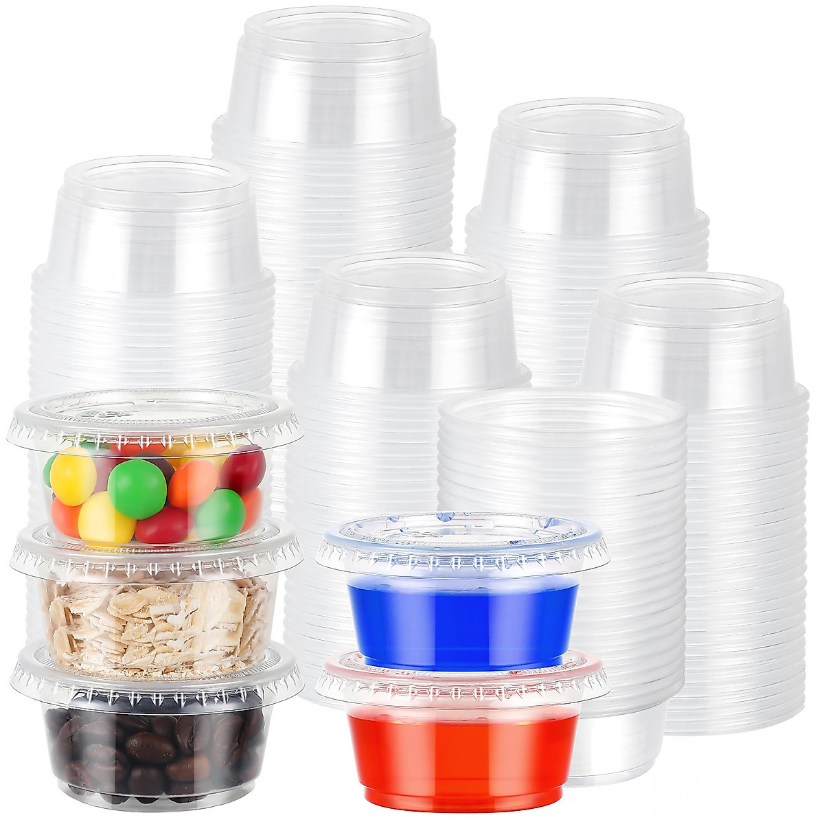 Mumufy 2000 Sets Plastic Portion Cups with Lids Bulk Small Clear Plastic Containers Stackable Souffle Condiment Cups Airtight Mini Food Storage for Dipping Sauce Salad Dressings Party (2.0 oz)