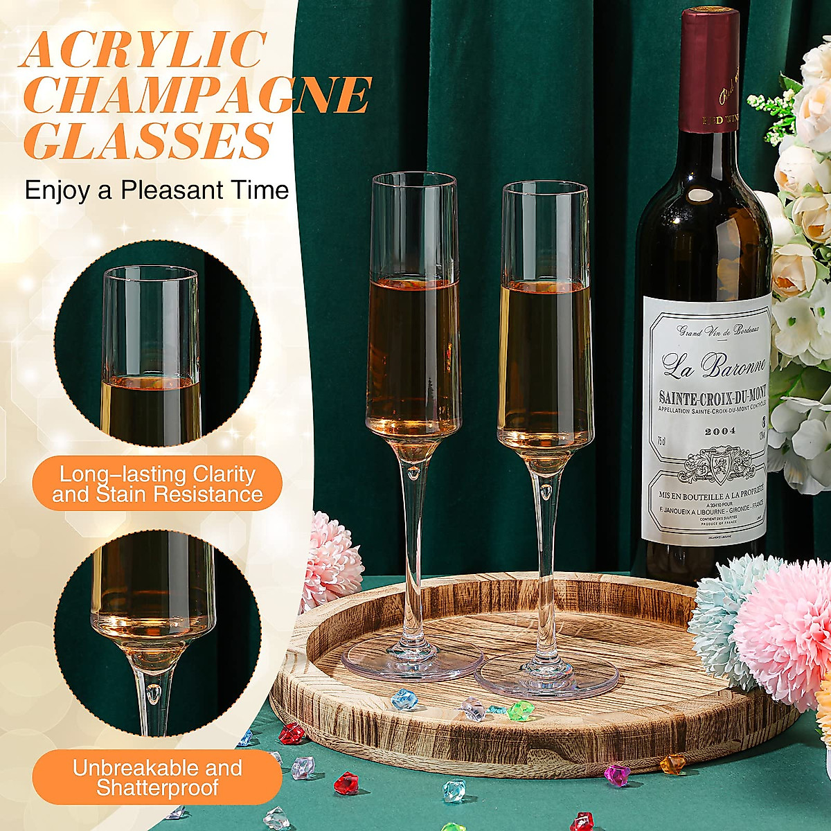 Meanplan Champagne Flutes Glasses Plastic Acrylic Wine Glasses Clear Wedding Flutes Glassware Cocktail Cups Bulk Reusable for Wedding Birthday Anniversary Christmas(12 Pieces)