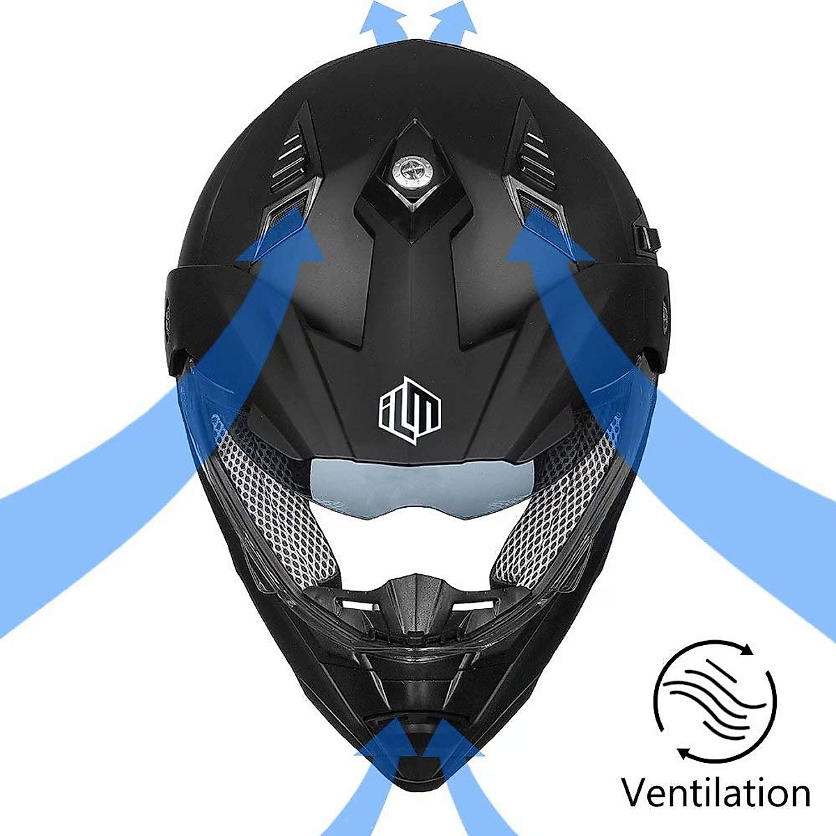 ILM Off Road Motorcycle Dual Sport Helmet Full Face Sun Visor Dirt Bike ATV Motocross Casco DOT Certified Model 606V(Matte Black, L)