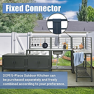 Domi 5-Piece Outdoor Kitchen Island with Storage, Aluminum Kitchen Islands Stainless Steel Sink w/Faucet, Corner Bar Storage Cabinet, Outdoor Kitchen with Protective Cover for Deck, Patio