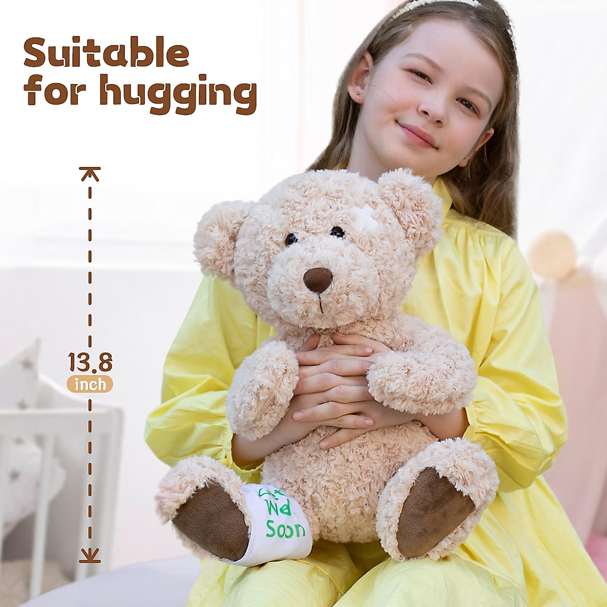Muiteiur Giant Teddy Bear Cute White Teddy Bear Stuffed Animal Super Soft Scarf Teddy Bear Children's Day Gifts for Girlfriend Kids, 29.5 Inches