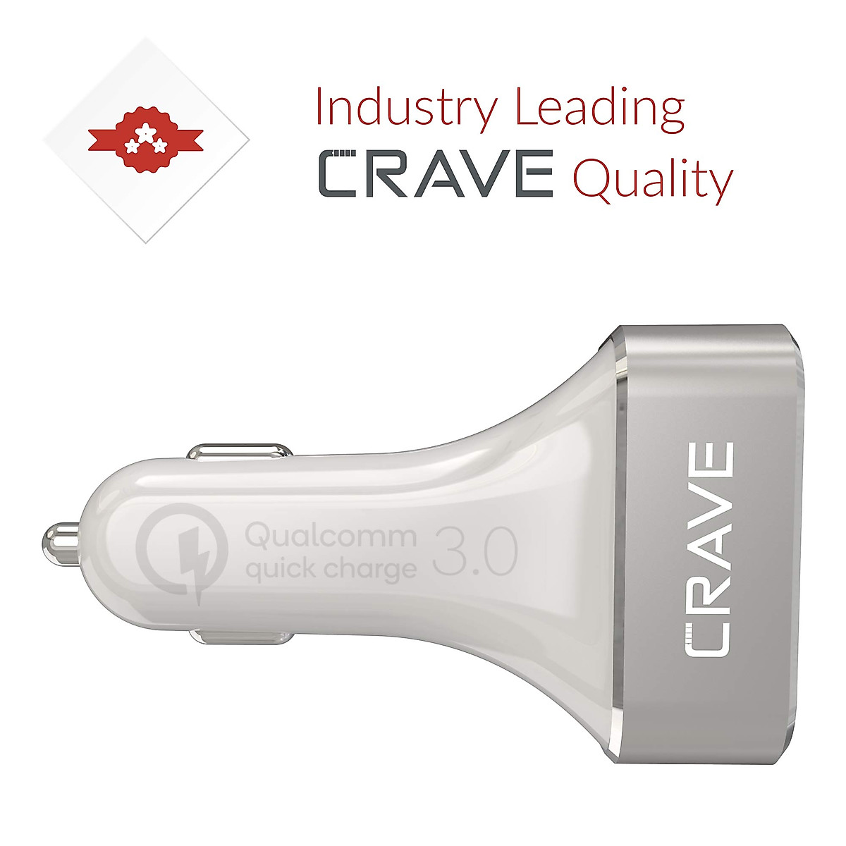 Crave CarHub 54W 4 Port USB Car Charger, Qualcomm Quick Charge 3.0 - White