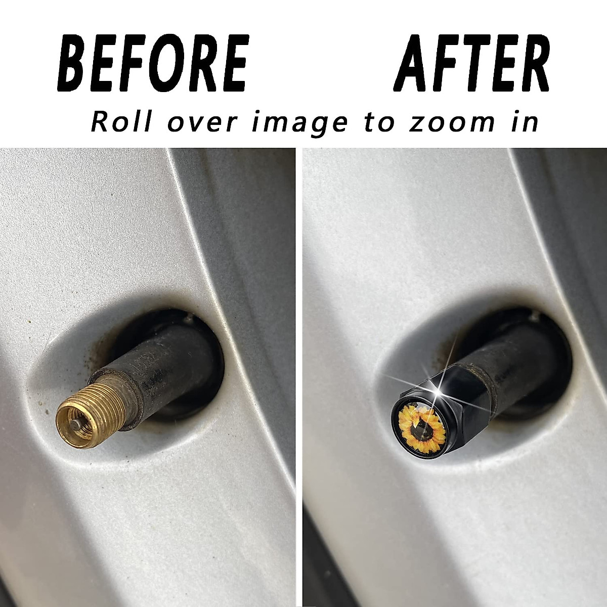 Sunflower Dog Paw Tire Valve Stem Caps Cover, 4 Pcs Metal Black Air Valve Cap, Aluminum Car Wheel Stem Caps, Universal Stem Covers for Cars, Trucks, Bikes, Motorcycles, Bicycles, Corrosion Resistant