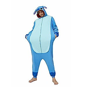 Kigrucme Unisex Adult Cartoon Onesie Pajamasr One Piece Stitch Animal Costume Halloween Cosplay Homewear Anime Costume(stitch,s)