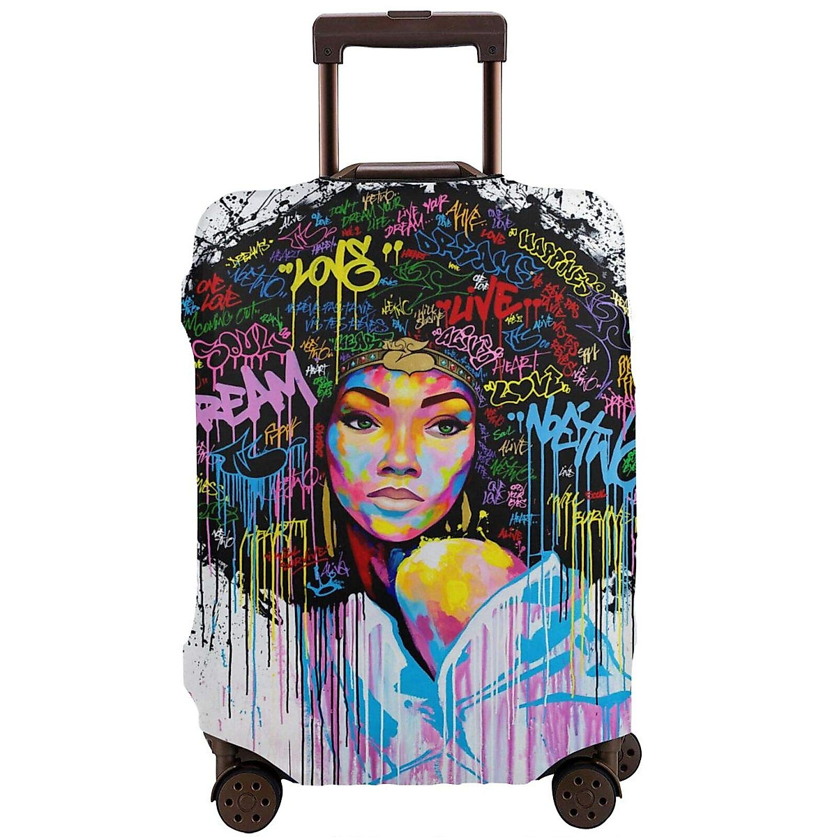 NELife Travel Suitcase Protector African American Girl Elastic Protective Washable Luggage Cover With Concealed Zipper Suitable For 18-32 Inch -L(A little large)