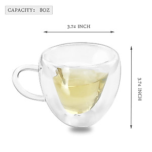 Asng Heat resistant creative double layer heart cup cup clear glass milk cup tea milk cup cup coffee cup (240ML/8oz)