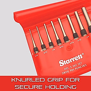 Starrett Drive Pin Punch with Knurled Grip for Driving Pins Into or Out of a Workpiece - Hardened and Tempered Steel, 4" Length, 3/32" Punch Diameter - 565B