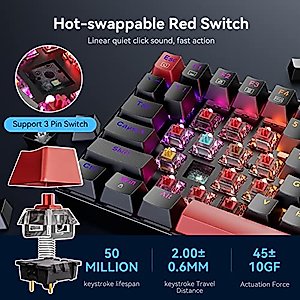 Mechanical Keyboard, Full RGB 75% Gaming Keyboard with Red Switches, Macro Editor Wired Keyboard 84 Keys for Windows Mac PC Laptop Tablet, K629-RGB