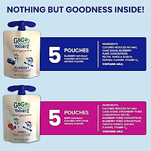 GoGo squeeZ yogurtZ Variety Pack, Berry, Blueberry, 3 oz. (10 Pouches) - Kids Snacks Made from Real Yogurt & Fruit - Pantry Friendly Snack, No Fridge Needed - No Preservatives - Kosher Certified - Gluten Free Snacks for Kids