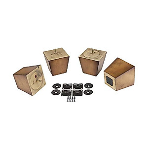 ProFurnitureParts Sandstone 4" Tall Square Tapered Wood Sofa Legs w/Anti-Skid Pads, Leg Plates Included Set of 4