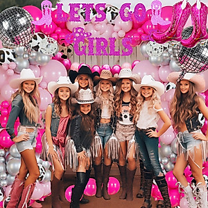 Cowgirl Balloons Arch Garland Kit For Last Rodeo Bachelorette Sash Supply Birthday Party Decorations,Hot Pink Rose Red Silver Cow Print Cowgirl Boot Disco Ball Balloon,Let’S Go Girl Banner Backdrop