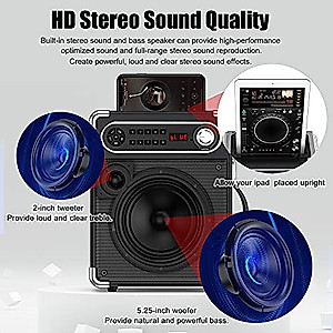 JAUYXIAN Bluetooth Speaker with Two Wireless Microphones, Outdoor Speaker with Subwoofer/Tweeter, Portable PA Speaker System with Remote Control, Discol Lights, FM, REC for Home, Party