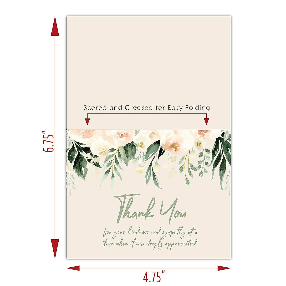MPC Brands In Memory Of Blank Funeral Thank You Cards - Sympathy Bereavement Thank You Cards With Envelopes - Message Inside (25, Sage Floral)