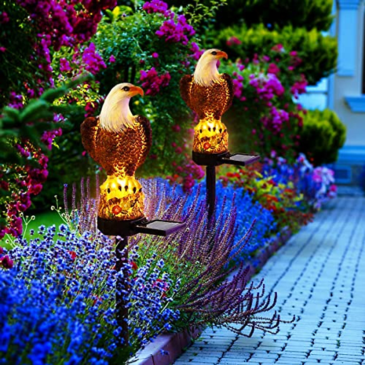 PERFECTOP 2 Pack Solar Eagle Garden Lights, Outdoor Solar Bald Eagle Figurines Decorative Stake Light, Garden Eagle Animal Bird Decor Yard Lawn Pathway Decoration Thanksgiving Christmas Ornament Gift