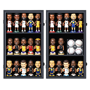 Zmiky Bobblehead Display Case Action Figure Display Case Bobble Head Shadow Box Wall Cabinet for 15 Figurines Display with Lockable Anti Fade Uv Protection for Bobble Heads, Action Toy Figures, Black