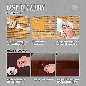 Katzco Total Furniture Repair Kit - Set of 34 - Resin Repair Wood Filler, Brushes, Markers with Plastic Scraper - for Stains, Scratches, Wood Floors, Tables, Desks, Carpenters, Bedposts