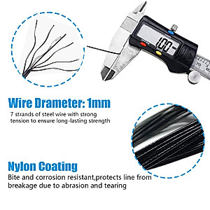 YOTO 125LB Heavy Duty Fishing Leaders,Stainless Steel Saltwater Fishing Wire,High Strength Leader with Swivel and Snap (black-15pcs)