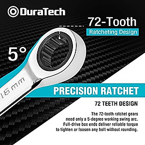 DURATECH Double Box End Ratcheting Wrench Set, Metric, 6-Piece, 8-19mm, CR-V Steel, with Rolling Pouch