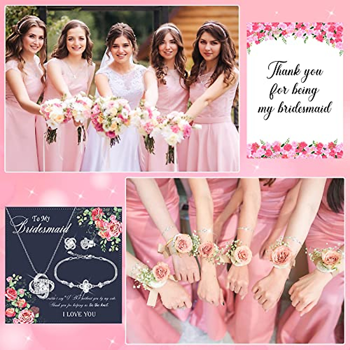 Yinkin 6 Bridesmaid Jewelry Sets for Wedding Will You Be My Bridesmaid Necklace Earrings Bracelet with Card Bridesmaid Proposal Gift (Classic)