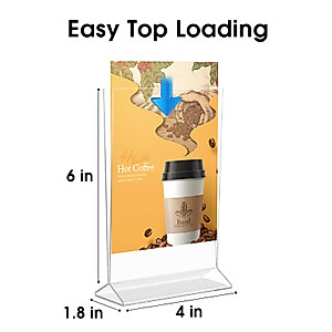 MaxGear Acrylic Sign Holder-Table Card Display-4 X 6 inches Clear Sign Display Holder-Plastic Table Menu Stand -Double Sided Ad Picture Frame for Office, Home, Store, Restaurant, 6 Pack