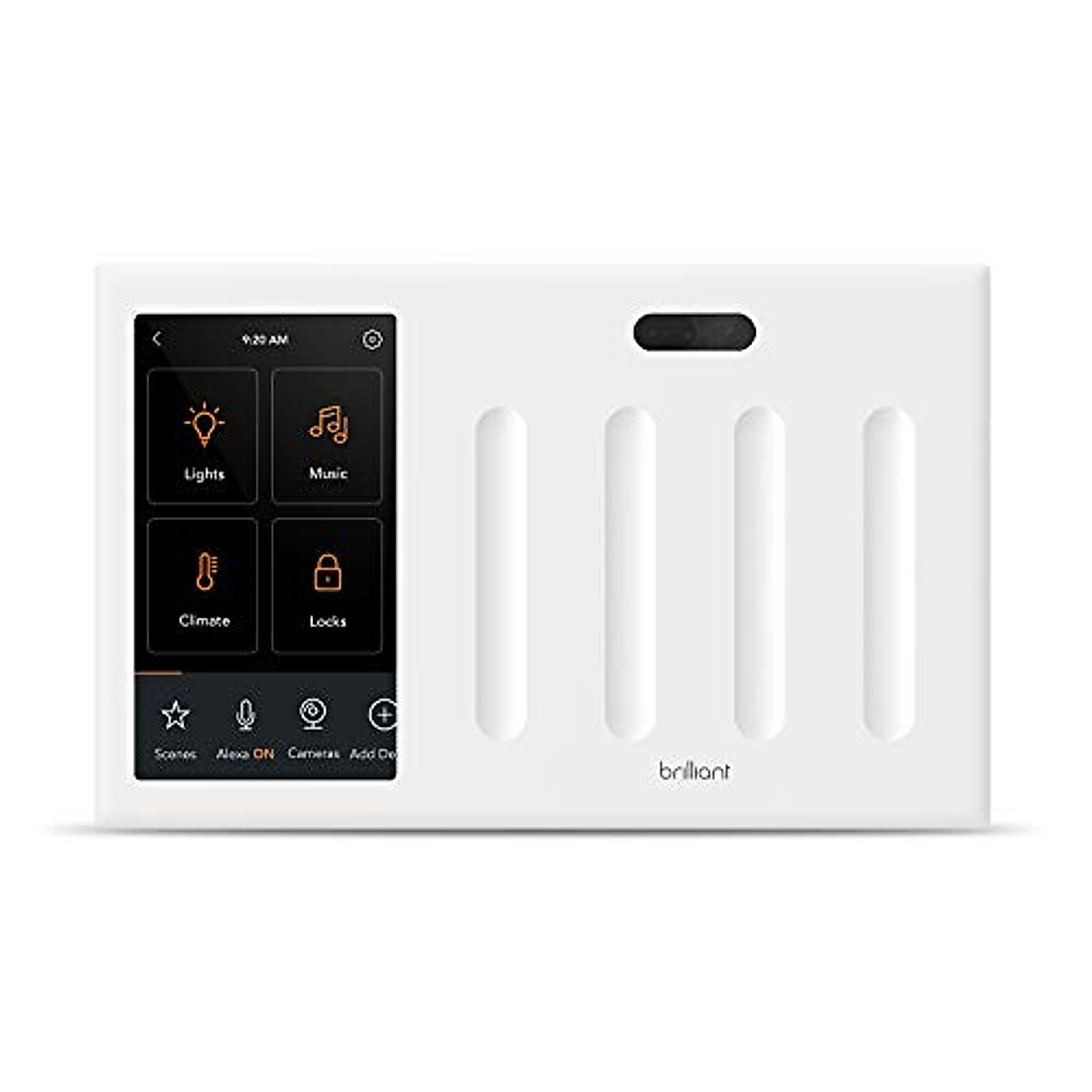 Brilliant Smart Home Control (4-Switch Panel) — Alexa Built-In & Compatible with Ring, Sonos, Hue, Google Nest, Wemo, SmartThings, Apple HomeKit — In-Wall Touchscreen Control for Lights, Music, & More