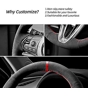 Alfanxi Hand Stitch Alcantara Steering Wheel Cover Compatible with Acura RDX 2019-2023 (Red Stripe)