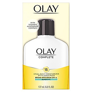 Face Moisturizer by Olay Complete Lotion All Day Moisturizer with Sunscreen SPF 15 for Sensitive Skin, 6.0 fl oz (Pack of 2)
