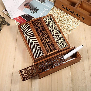 Wood Storage Organiser with Removable Cover, Pencil Case Box Wooden Penholder(Geometric Patch Type)