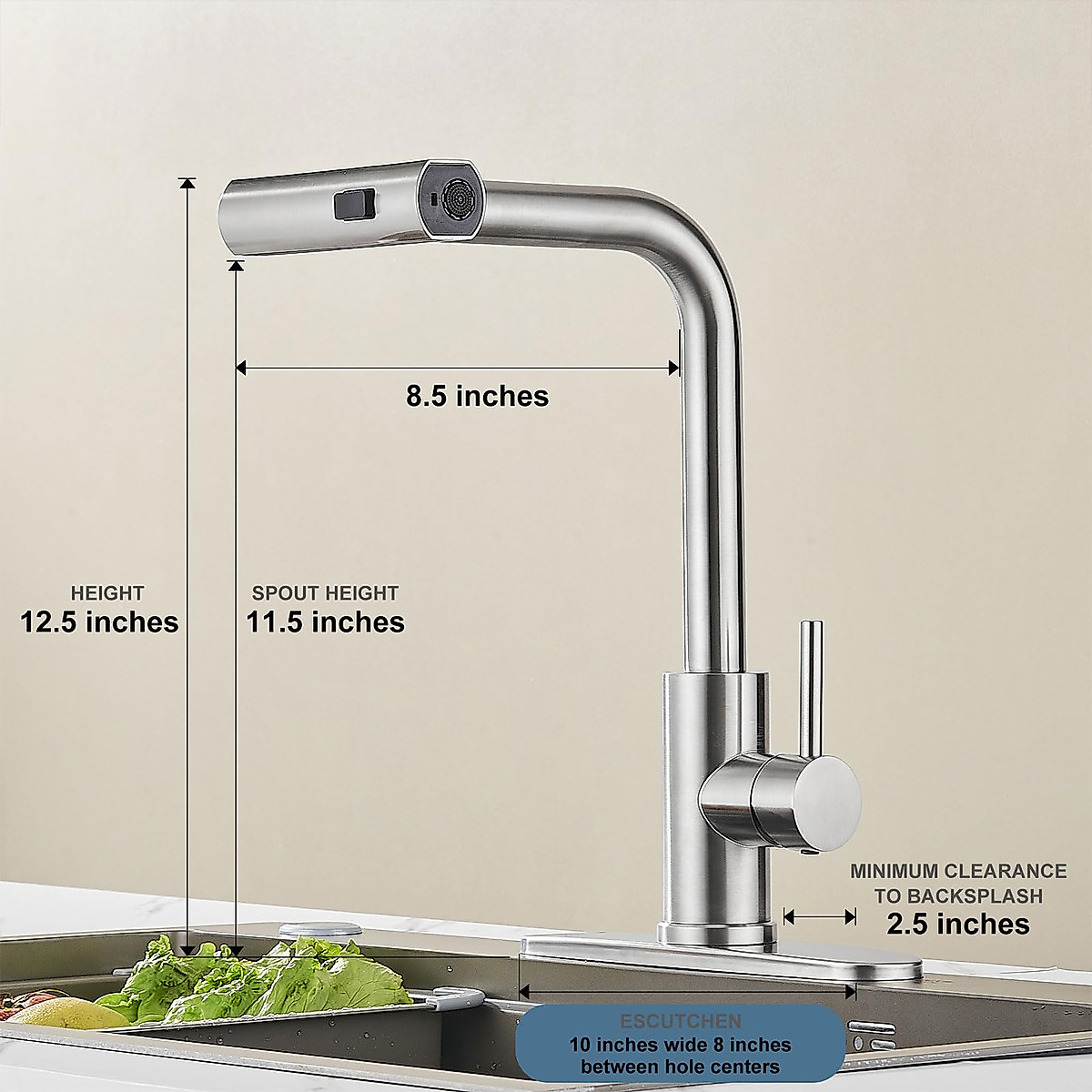 AVSIILE Kitchen Faucets with Pull Down Sprayer, Brushed Nickel Waterfall Touch Single Hole Handle Stainless Steel Kitchen Sink Faucet, Commercial Modern Faucets for Pull-Down Sprayer Kitchen Sinks