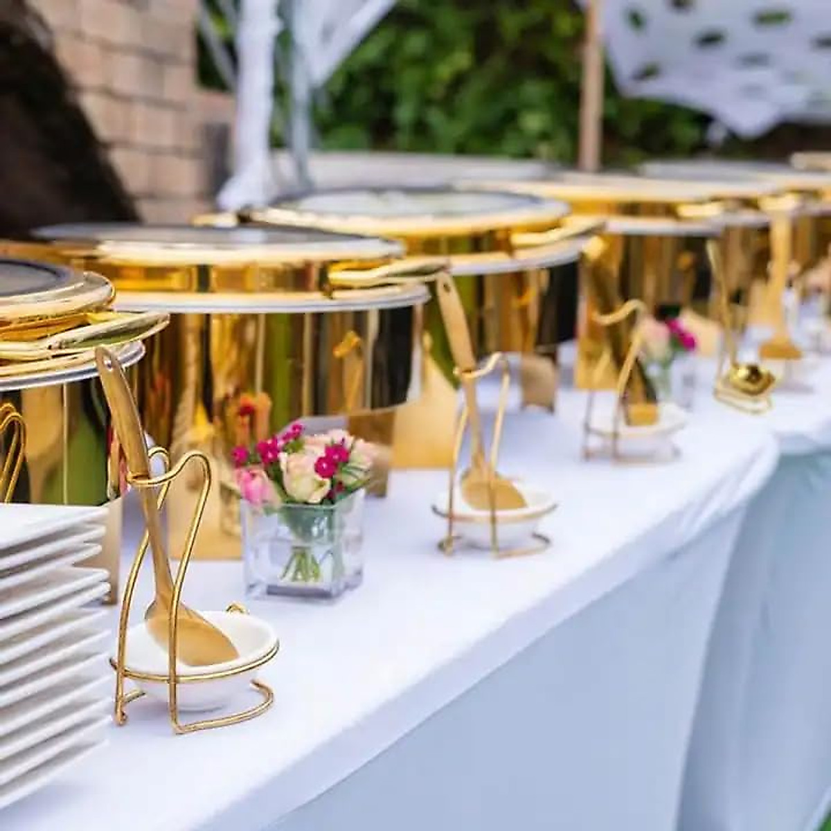 HONHPD 1 Pcs 6.8QT Round Chafing Dish Buffet Set,Gold Stainless Steel Buffet Servers and Warmers,Round Chafer Food Warmer with Glass Window Hydraulic Lid & Holder for Wedding Parties Catering,Golden