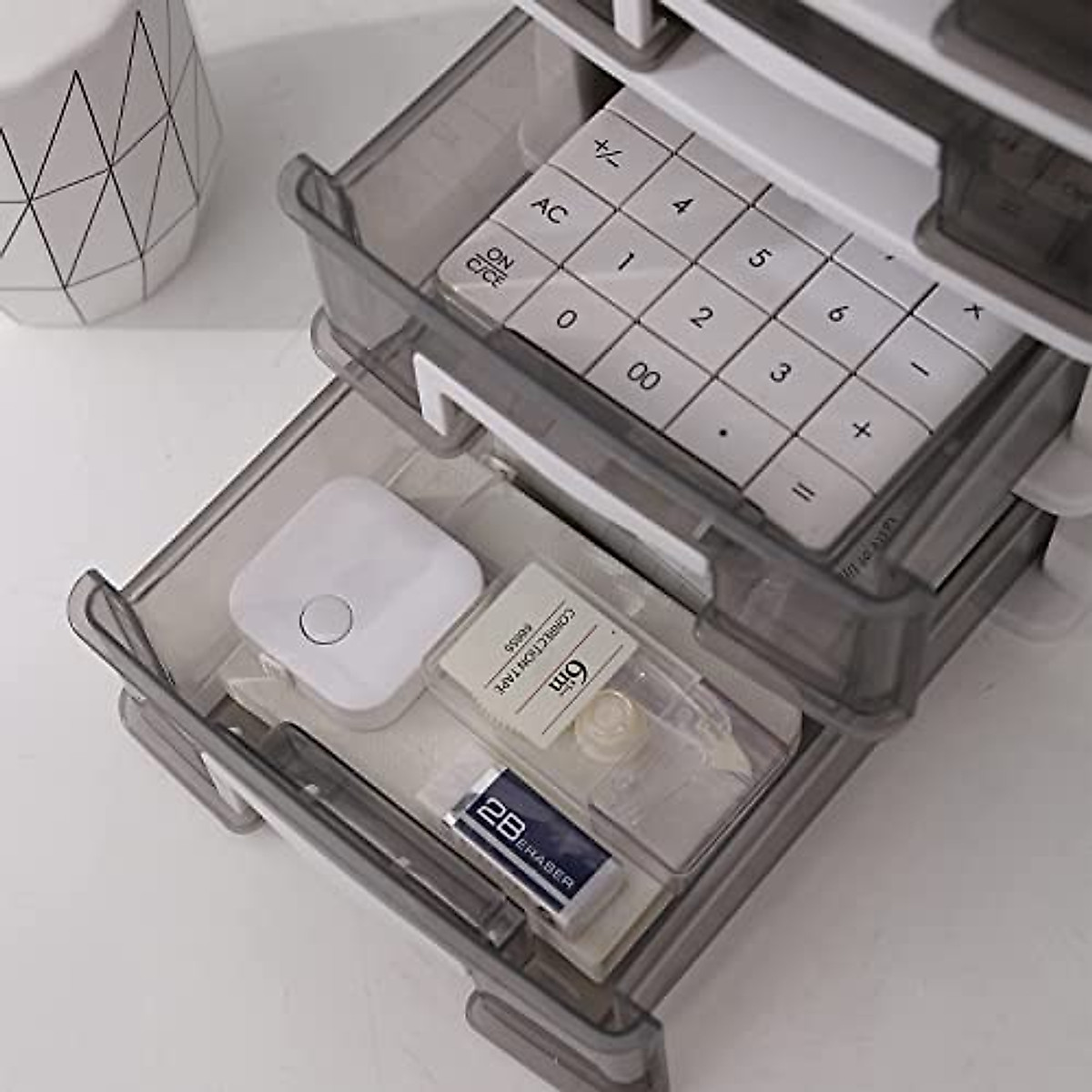 4 Drawer Plastic Storage - Plastic Storage Bins with Drawers, Desktop Storage Drawers Clear Drawers Storage Box for Home (25.2 * 21.1 * 15.2CM)