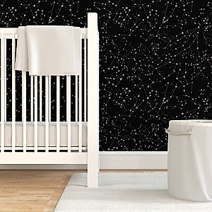 Peel & Stick Wallpaper Swatch - Constellations Black Background White Stars Space Night Time Custom Removable Wallpaper by Spoonflower