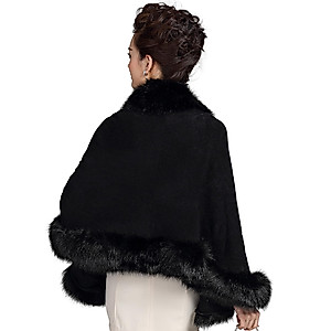 ELFJOY Bridal Faux Fur Shawl Black Fur Coat Women Luxury Faux Fur Wrap for Evening Dresses Winter Cashmere Fur Cape for Wedding Evening Party