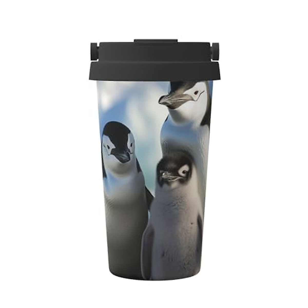 Reusable Coffee Mug with Lid and Handle, Penguin Parents and Chicks Antarctica Large Tumbler for Hot & Cold Drinks 16oz Stainless Steel Insulated Coffee Tumblers Double Wall Vacuum Thermal Cup