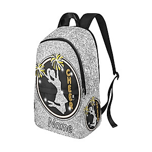 CUXWEOT Personalized Cheerleader Girl Silver Print Backpack with Name Custom Travel Daypack Bag for Man Woman Gifts