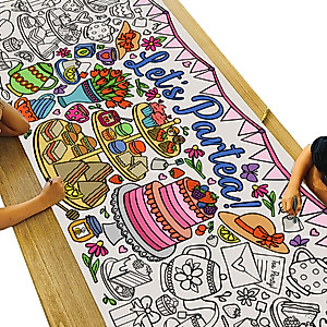 Tiny Expressions Giant Tea Party Coloring Banner - Rolled, No Creases 30" x 72" inches, for Birthday Parties, Baby Showers, Bridal Decorations, Fun Kids' Activities