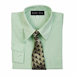 Avery Hill Boys Long Sleeve Dress Shirt with Windsor Tie Pastel Green 16