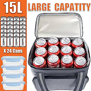 Large Lunch Bag for Women/Men,24-Can (15L) Insulated Lunch Box for Office Work Picnic Beach,Reusable Leak Proof Cooler Cooling Lunch Tote Bag with Adjustable Shoulder Strap (Grey)