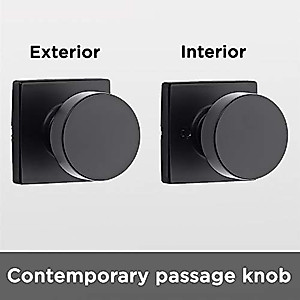 Kwikset Pismo Interior Passage Door Knob, Handle For Closet and Hallway Doors, Non-Locking Doorknob in Matte Black, with Microban Protection, Square Rose