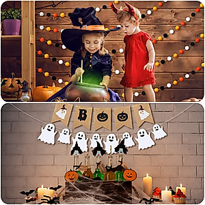 Halloween Banner 3 Pcs Burlap Boo Banner Felt Garland Ghost Decor White Orange and Black Hanging Halloween Decorations Outdoor for Party Halloween Birthday Fireplace Carnival Decorations