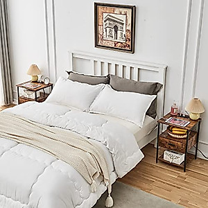 Anrigeail Nightstand Set of 2 with Charging Station, Bedside Tables with Storage Shelf & Drawer, End Table with 2 USB Ports and 2 Outlets, Night Stand for Bedroom, Living Room, Brown