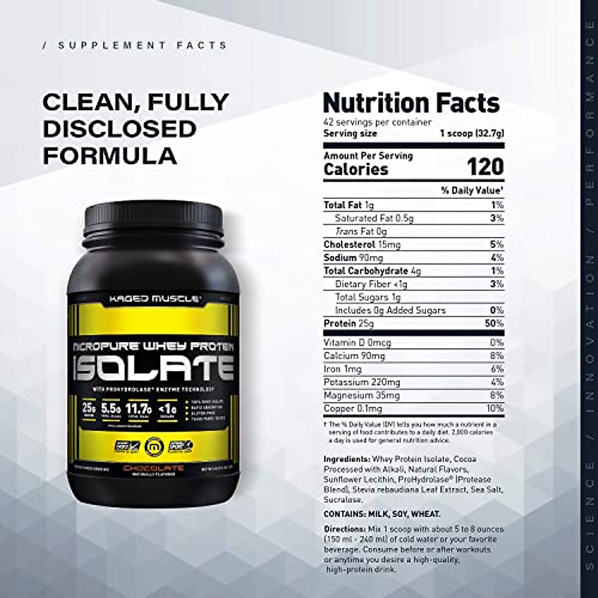 Kaged Whey Protein Powder: 100% Whey Protein Isolate for Post-Workout Recovery | Chocolate Flavor | 3lbs