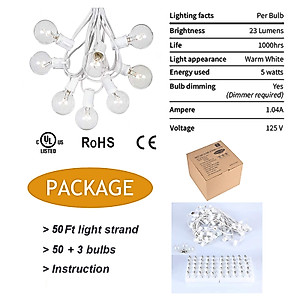 Afirst Outdoor String Lights 50FT with 53 Globe Bulbs Patio String Lights Weatherproof Outdoor Hanging Lights for Garden/Backyard Party/Wedding-White Cord