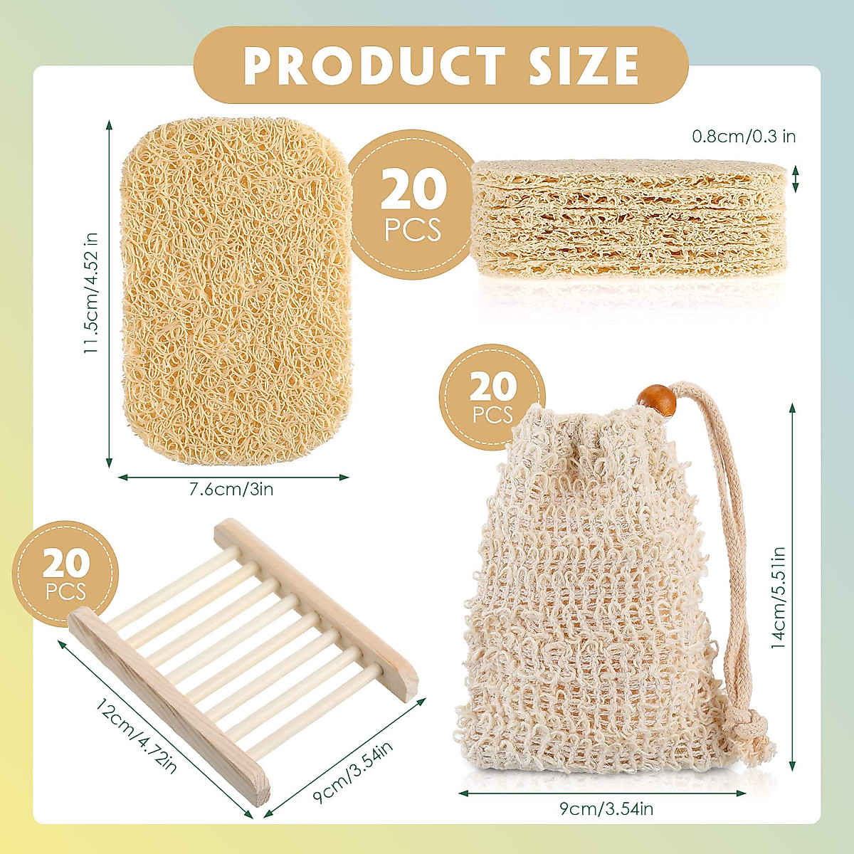 60 Pcs Soap Accessories Set Including 20 Pcs Wood Soap Holder Soap Dishes for Bar Soap Tray, 20 Pcs Soap Saver Bag Exfoliating Soap Pouch, 20 Pcs Self Draining Soap Saver Pads for Bathroom Men Bath