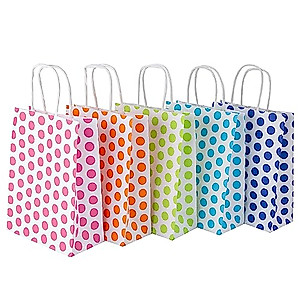 Ronvir Gift Bags 50Pcs Small Party Favor Bags 8.4 x 6.1 x 3.14 Inch Polka Dots Gift Bags 5 Colors Paper Gift Bags With Handles For Birthday, Party Favor, Goodie, Business