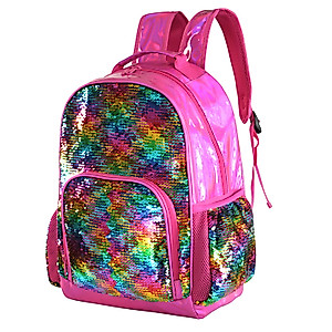 Sequin silly rainbow Backpack for girls kindergarten elementary School Backpack Kids Glitter Bookbag Mermaid Backpack sparkle reverse glitter backpack(Orchid)