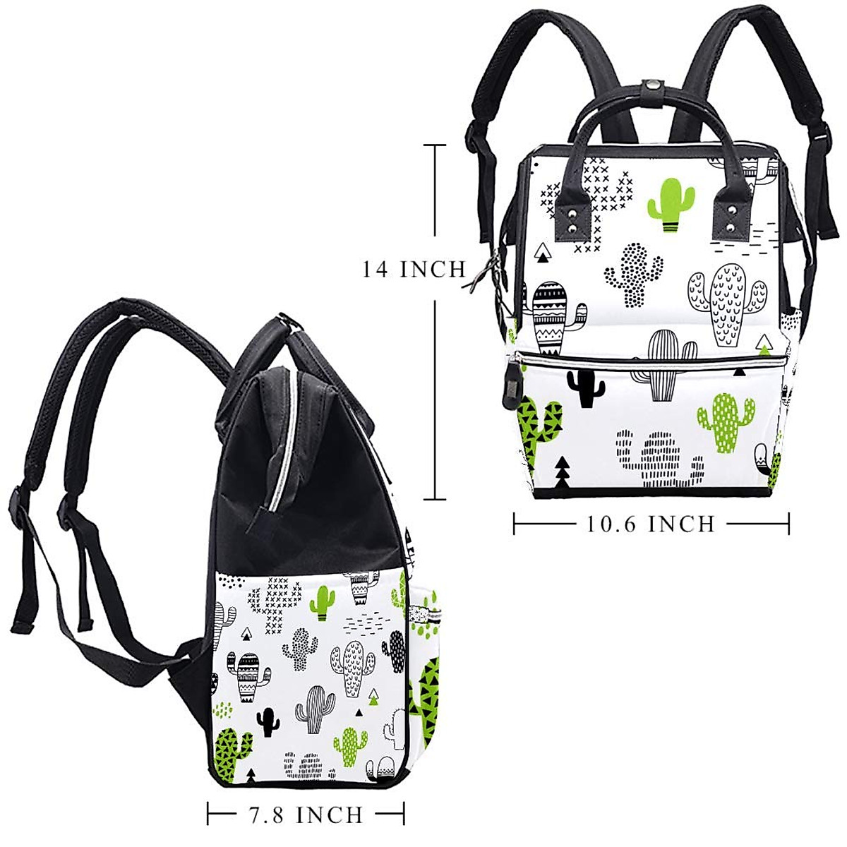 Shiiny Cute Hand Drawn with Cactus Diaper Bag Backpack for Baby Care, Multi Function Waterproof and Cooler Tote Travel Backpack (Nappy Bag, Tissue Pocket)
