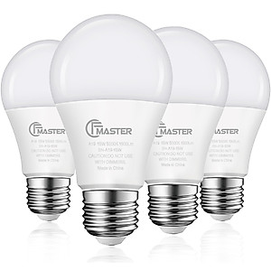 CFMASTER A19 LED Light Bulb, LED Bulbs 100 Watt Equivalent, 5000K Daylight Light Bulbs, 1500 Lumens, E26 Standard Base Lightbulb, Non-Dimmable 15W Bright White Bulbs for Home, ETL Listed(4-Pack)